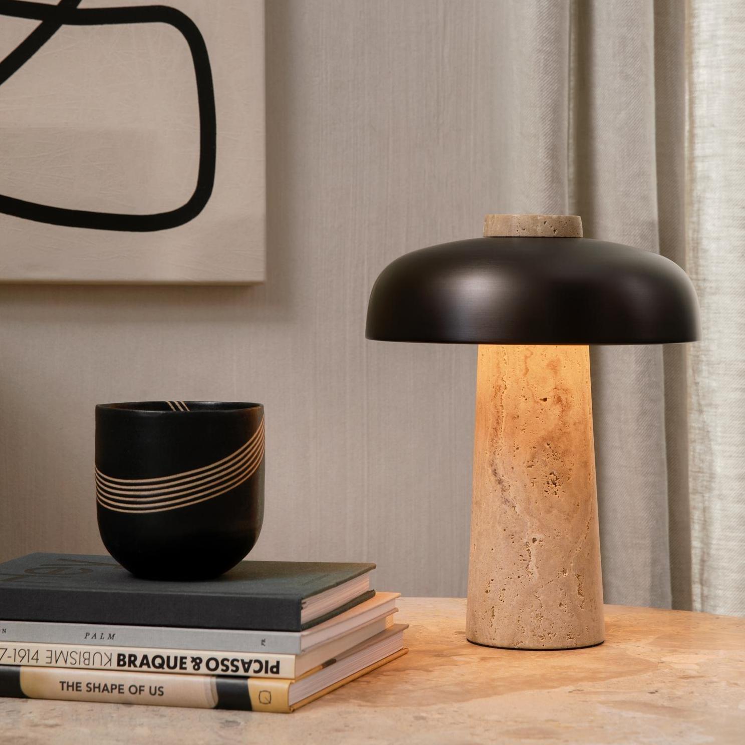 Reverse Table Lamp |Travertine Mushroom LED Table Lamp | Ping Lighting
